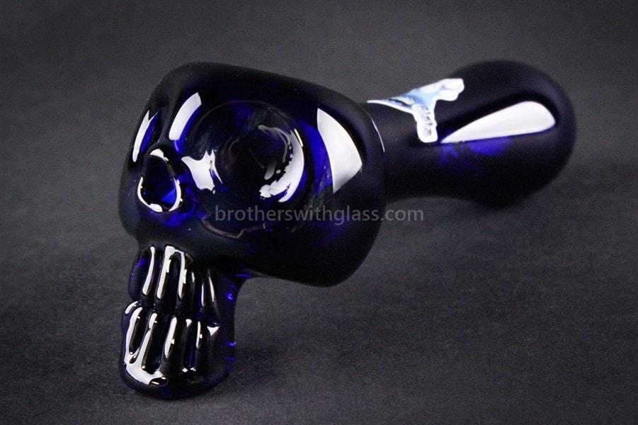 Chameleon Glass Bone Head Skull Hand Pipe - Cobalt Blue